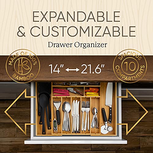 (2.5" Deep) expandable drawer organizer for silverware utensils kitchen gadgets and cutlery flatware organizer for drawer tray / Utensil Tray, large expands from 13.7 - 21.6 Wide X 17L X 2.5H