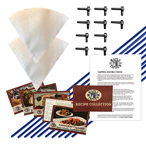 MAPLE TAPPER Maple Syrup Tree Tapping Kit – (10) Spiles + (10) 3' Tubes + (2) 1- QT Maple Sap Filters – BPA Free Food Grade - Full Instructions, Recipe Cards- Made in North America