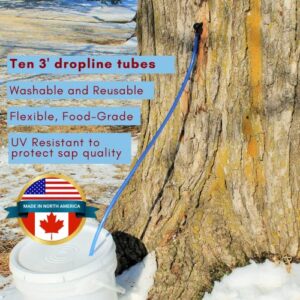 MAPLE TAPPER Maple Syrup Tree Tapping Kit – (10) Spiles + (10) 3' Tubes + (2) 1- QT Maple Sap Filters – BPA Free Food Grade - Full Instructions, Recipe Cards- Made in North America