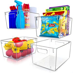 utopia kitchen pantry organization and storage bins – set of 4 large pantry organizer bins – clear organizing bins or clear storage bins for organization – fridge organizer with built in handles