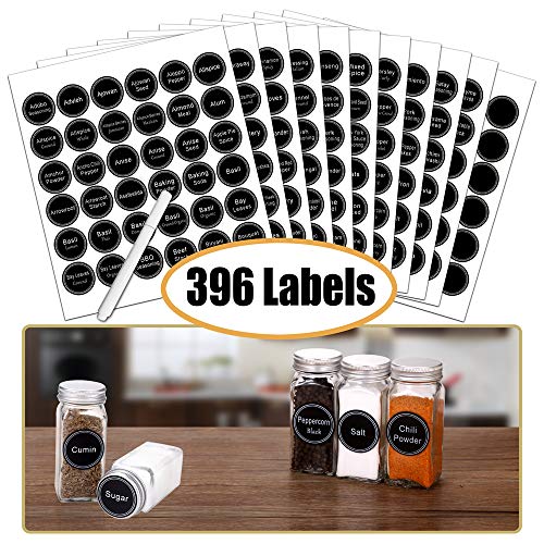 SWOMMOLY Spice Rack Organizer with 24 Empty Square Spice Jars, 396 Spice Labels with Chalk Marker and Funnel Complete Set, for Countertop, Cabinet or Wall Mount, Black