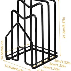 SUNFCON Cutting Board Rack Chopping Board Organizer Stand Holder Kitchen Countertop Pots Pan Lids Rack Organizer Flat Steel 4.92 x 5.7 x 8.47 in. Black