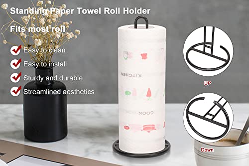 NearMoon Paper Towel Holder Countertop, Sturdy Kitchen Paper Towel Stand Dispenser-All Metal, Standard or Jumbo-Sized for Kitchen Countertop, Farmhouse, Living Room (1 Pack, Matte Black)