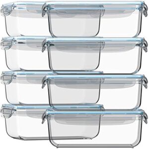 glass food storage containers with lids 30 oz 16 pc (set of 8) airtight large glass containers, glass meal prep containers reusable leak proof bpa free glass food prep containers freezer to oven safe