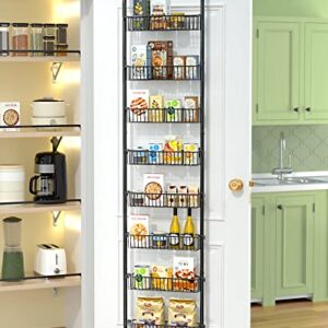 TIMEBAL 8 Tier Over the Door Pantry Organizer, Over the Door Organizer and Storage Rack with 8 Full Baskets, Metal Hanging & Wall Mounted Kitchen Storage Spice Rack, Bathroom Over Door Organizer-Black