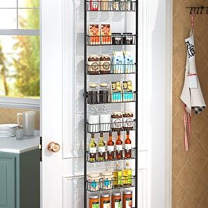 TIMEBAL 8 Tier Over the Door Pantry Organizer, Over the Door Organizer and Storage Rack with 8 Full Baskets, Metal Hanging & Wall Mounted Kitchen Storage Spice Rack, Bathroom Over Door Organizer-Black