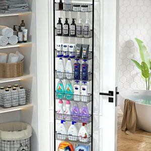 TIMEBAL 8 Tier Over the Door Pantry Organizer, Over the Door Organizer and Storage Rack with 8 Full Baskets, Metal Hanging & Wall Mounted Kitchen Storage Spice Rack, Bathroom Over Door Organizer-Black