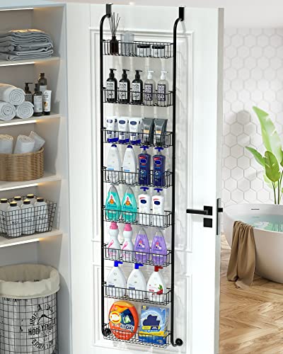 TIMEBAL 8 Tier Over the Door Pantry Organizer, Over the Door Organizer and Storage Rack with 8 Full Baskets, Metal Hanging & Wall Mounted Kitchen Storage Spice Rack, Bathroom Over Door Organizer-Black