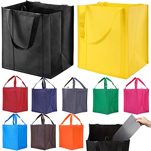 NERUB 10 Pack Reusable Reinforced Handle Grocery Bags - Heavy Duty Large Shopping Totes with Thick Plastic Bottom can hold 40 lbs