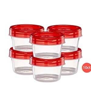 Elegant Disposables (4 Ounce 10 Pack) Twist cap Containers Clear Bottom With Red Top Screw on Lids Twist Top Food Storage Freezer Reusable Containers