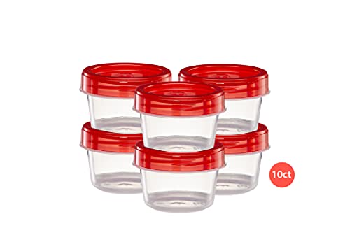 Elegant Disposables (4 Ounce 10 Pack) Twist cap Containers Clear Bottom With Red Top Screw on Lids Twist Top Food Storage Freezer Reusable Containers