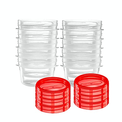 Elegant Disposables (4 Ounce 10 Pack) Twist cap Containers Clear Bottom With Red Top Screw on Lids Twist Top Food Storage Freezer Reusable Containers