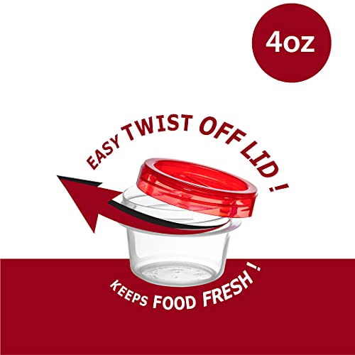 Elegant Disposables (4 Ounce 10 Pack) Twist cap Containers Clear Bottom With Red Top Screw on Lids Twist Top Food Storage Freezer Reusable Containers