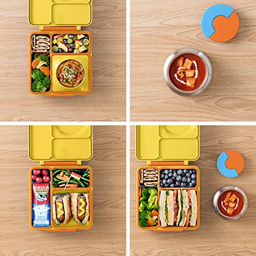 OmieBox Bento Box for Kids - Insulated Bento Lunch Box with Leak Proof Thermos Food Jar - 3 Compartments, Two Temperature Zones - (Sunshine) (Single) (Packaging May Vary)