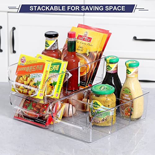 Set of 8, Stackable Clear Bins with Removable Dividers - Food Snack Organizer, Pantry Organization and Storage - Plastic Home Containers - Refrigerator, Fridge, Kitchen Cabinet Organizing Bins