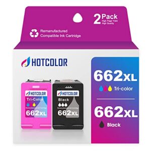 hotcolor 662 xl replacement for hp 662xl ink cartridges black and color cz105al cz106al for hp deskjet ink advantage 2545 2546 2645 2646 3515 3516 printer (1black/1tri-color, 2pk)