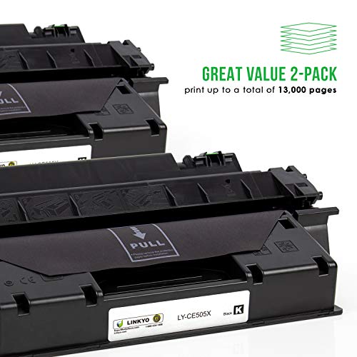 LINKYO Compatible Toner Cartridge Replacement for HP 05X CE505X (Black, High Yield, 2-Pack)