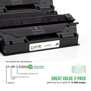 LINKYO Compatible Toner Cartridge Replacement for HP 05X CE505X (Black, High Yield, 2-Pack)