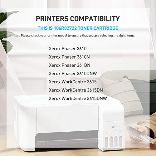 BAISINE Compatible 106R02722 Black Toner Cartridge Replacement for Xerox 106R02722 Work with Xerox Phaser 3610 WorkCentre 3615 Printer - High Yield 14,100 Pages (Black, 2 Pack)