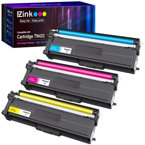 E-Z Ink (TM) Compatible Toner Cartridge Replacement for Brother TN-433 TN433 TN433bk TN431 Compatible with HL-L8260CDW HL-L8360CDW MFC-L8610CDW MFC-L8900CDW (Cyan, Magenta, Yellow, 3 Pack)