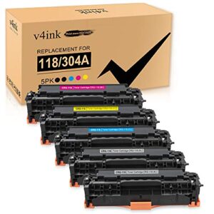 v4ink 5pk remanufactured toner cartridge replacement for canon 118 hp 304a cc530a toner for canon imageclass mf726cdw mf8350cdn mf8580cdw mf8380cdw lbp7660cdn printer 2 black 1 cyan 1 magenta 1 yellow