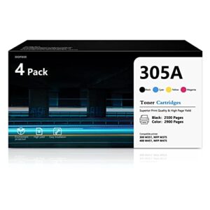 305a toner cartridges (4-pack,black, cyan, magenta, yellow) – doen compatible ce410a ce411a ce412a ce413a replacement for hp pro 300 m351, pro 300 mfp m375, pro 400 m451, pro 400 mfp m475 | ce305aq1