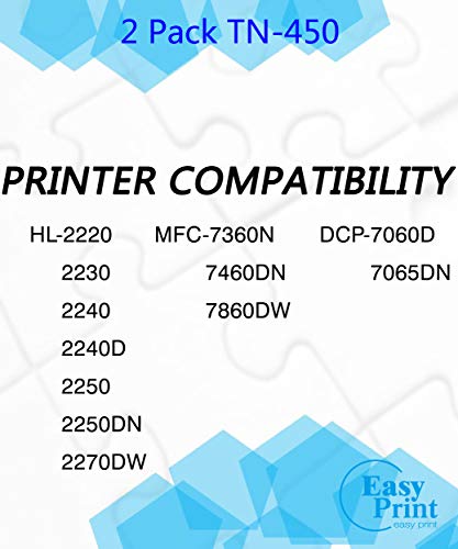 2-Pack Compatible TN450 TN-450 Toner Cartridge TN-420 Used for Brother DCP-7060D DCP-7065DN HL-2220 HL-2270DW HL-2240D MFC7360N Printer (2X Black), by EasyPrint