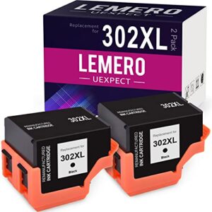 lemerouexpect remanufactured ink cartridge replacement for epson 302xl ink combo pack 302 xl t302xl for expression premium xp-6000 xp-6100 printer (black, 2-pack)