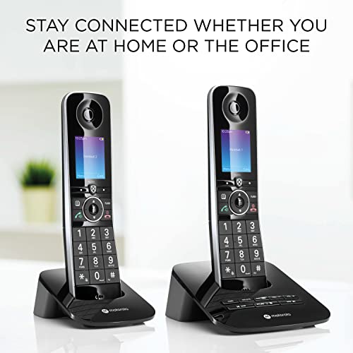 Motorola Voice D8712 Cordless Phone System w/2 Digital Handsets + Bluetooth to Cell, Answering Machine, Call Block - Black