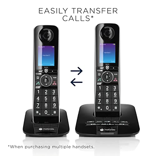 Motorola Voice D8712 Cordless Phone System w/2 Digital Handsets + Bluetooth to Cell, Answering Machine, Call Block - Black