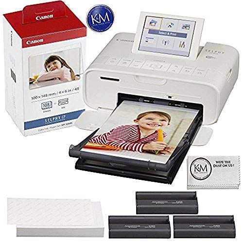 Canon SELPHY CP1300 Compact Photo Printer (White) with WiFi and Accessory Bundle w/Canon Color Ink and Paper Set