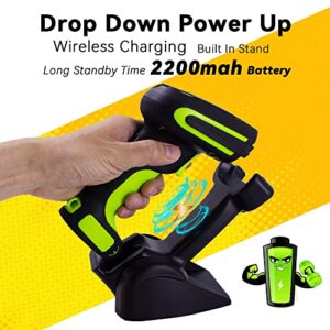 Alacrity Upgraded QR 2D Industrial Barcode Scanner, Wireless Charging Cradle, 1968 ft Long Transmission Distance, Bluetooth & 433Mhz Wireless 2in1 Barcode Reader, Dust Shock Proof Hands Free