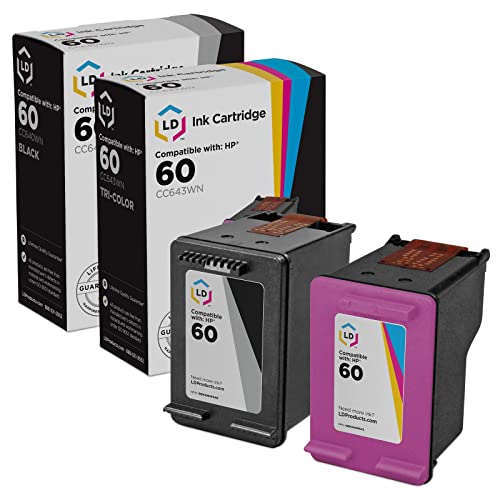 LD © Remanufactured Ink Cartridge Replacements for HP CC640WN (HP 60) Black and HP CC643WN (HP 60) Color (1 Black and 1 Color) for use in HP Photosmart, Envy e All-in-one, and Deskjet Printers