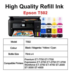 Seogol Compatible Epson T502 502 Refill Ink Bottle Kit for Epson EcoTank ET-2700 ET-2750 ET-2760 ET-3700 ET-3710 ET-3750 ET-3760 ET-4760 ET15000 ST-2000 ST-3000 ST4000