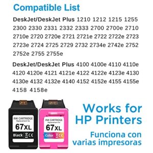 High Yield for HP Ink 67XL Black Color Combo Pack, for HP67 67 Ink Cartridges Compatible for HP Envy 6055e 6000, DeskJet 2755e 2700, 4155e 4100 6055 6455e 6400 4100e 2700e 6455 4155 2742e 2755 Printer