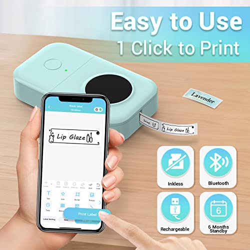 Label Makers - D30 Mini Label Maker Machine, Inkless Bluetooth Label Printer, Thermal Sticker Maker Machine for Kitchen, File, Cable, Clothes, Price, Jewelry, Medicine, Barcode, Green