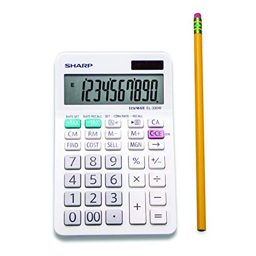 Sharp EL-330WB Standard Function Basic Desktop Calculator, Large Display, For Home and Office, Dual Power, Solar and Battery