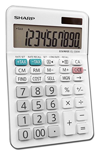 Sharp EL-330WB Standard Function Basic Desktop Calculator, Large Display, For Home and Office, Dual Power, Solar and Battery