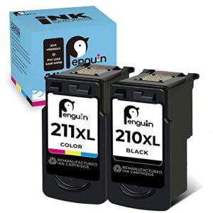 penguin remanufactured printer ink cartridge replacement for canon pg-210xl cl-211xl 210 211 xl used for pixma mp240 mp250 mp280 mp480 mp490 mp495 mx330 mx340 mx420 ip2700 (1 black,1 color) combo pack