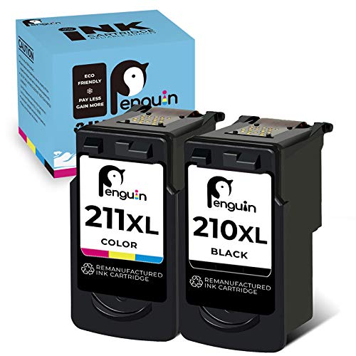 Penguin Remanufactured Printer Ink Cartridge Replacement for Canon Pg-210XL Cl-211XL 210 211 XL Used for PIXMA MP240 MP250 MP280 MP480 MP490 MP495 MX330 MX340 MX420 IP2700 (1 Black,1 Color) Combo Pack