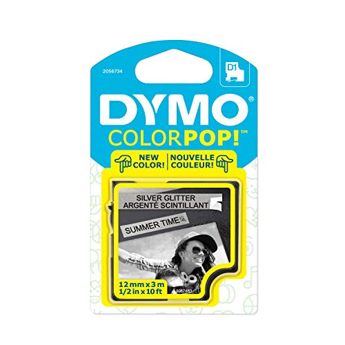 DYMO COLORPOP Authentic Label Maker Tape, 1/2" W x 10' L, Black Print on Silver Glitter, D1 Standard