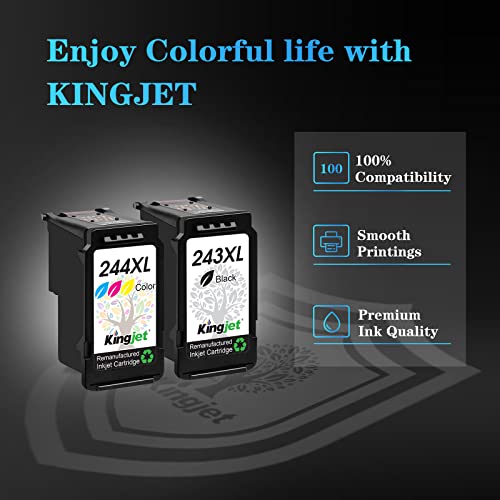 Kingjet Remanufctured Replacement for Canon PG-243 CL-244 PG-245XL CL-246XL for Canon MG2522 Ink Cartridges for Pixma MX492 TS3122 MG2922 MG2520 MG2920