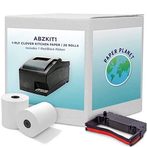 Kitchen Printer Paper for Clover Kitchen Receipt Printer (Star SP700 Ink Printer) by Paper Planet | Credit Card Receipt Paper for Star SP700 Printer | 1-Ply Bond Paper | 20 Rolls with 1 Ribbon