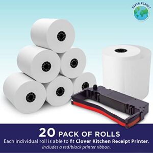 Kitchen Printer Paper for Clover Kitchen Receipt Printer (Star SP700 Ink Printer) by Paper Planet | Credit Card Receipt Paper for Star SP700 Printer | 1-Ply Bond Paper | 20 Rolls with 1 Ribbon