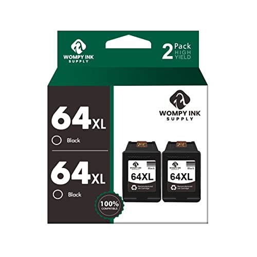 Wompy Ink Supply 2 Pack Remanufactured HP 64 XL Black Cartridges (2 Black Cartridges)