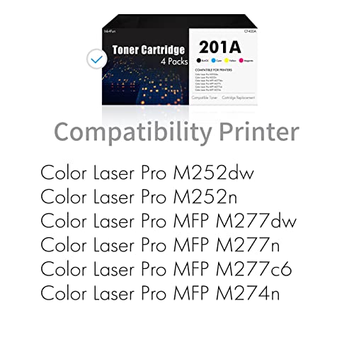 201A 201X M277dw Toner Cartridges: Compatible Replacement for HP CF400A CF401A CF402A CF403A for Color Laser Pro M252dw M252n MFP M277n M277c6 M277 Printer (4-Packs Black Cyan Magenta Yellow)