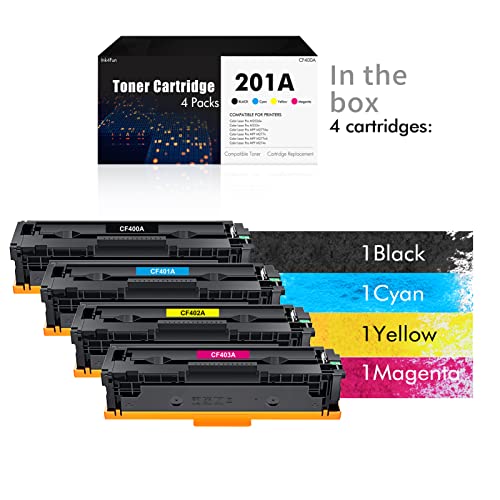 201A 201X M277dw Toner Cartridges: Compatible Replacement for HP CF400A CF401A CF402A CF403A for Color Laser Pro M252dw M252n MFP M277n M277c6 M277 Printer (4-Packs Black Cyan Magenta Yellow)