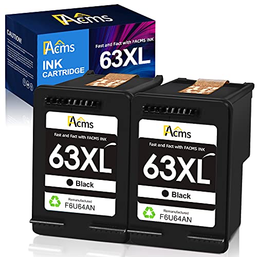 FAcms Remanufactured 63xl Black Ink Cartridge Replacement for HP 63 63XL for HP OfficeJet 3830 5255 5258 Envy 4520 4512 4513 4516 DeskJet 1112 1110 3630 3632 3634 2130 2132 Printer (2 Black)