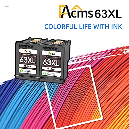 FAcms Remanufactured 63xl Black Ink Cartridge Replacement for HP 63 63XL for HP OfficeJet 3830 5255 5258 Envy 4520 4512 4513 4516 DeskJet 1112 1110 3630 3632 3634 2130 2132 Printer (2 Black)