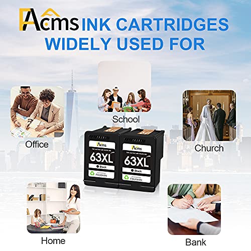 FAcms Remanufactured 63xl Black Ink Cartridge Replacement for HP 63 63XL for HP OfficeJet 3830 5255 5258 Envy 4520 4512 4513 4516 DeskJet 1112 1110 3630 3632 3634 2130 2132 Printer (2 Black)